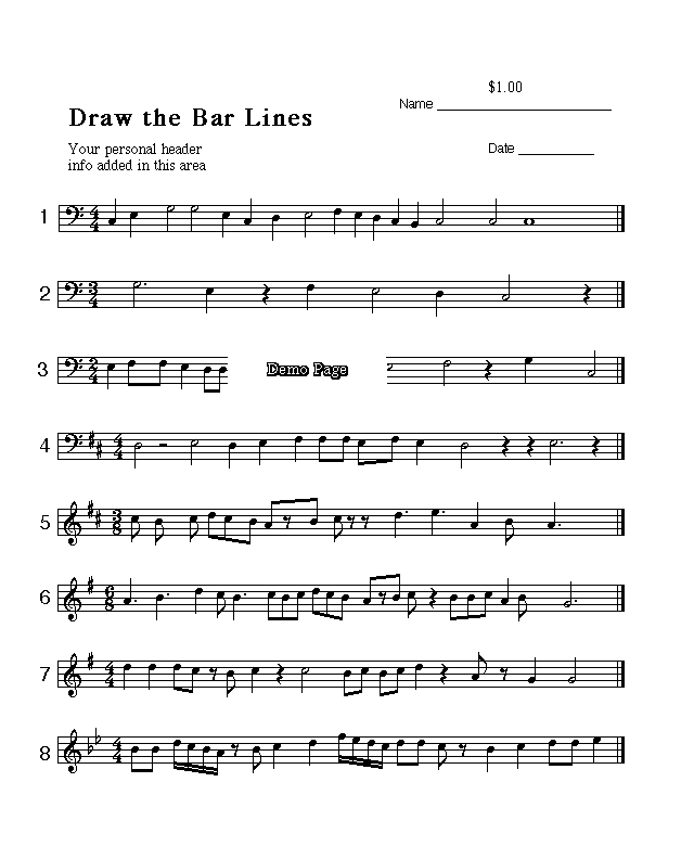 Free Downloads RHYTHM BAR LINES METER NOTE VALUES